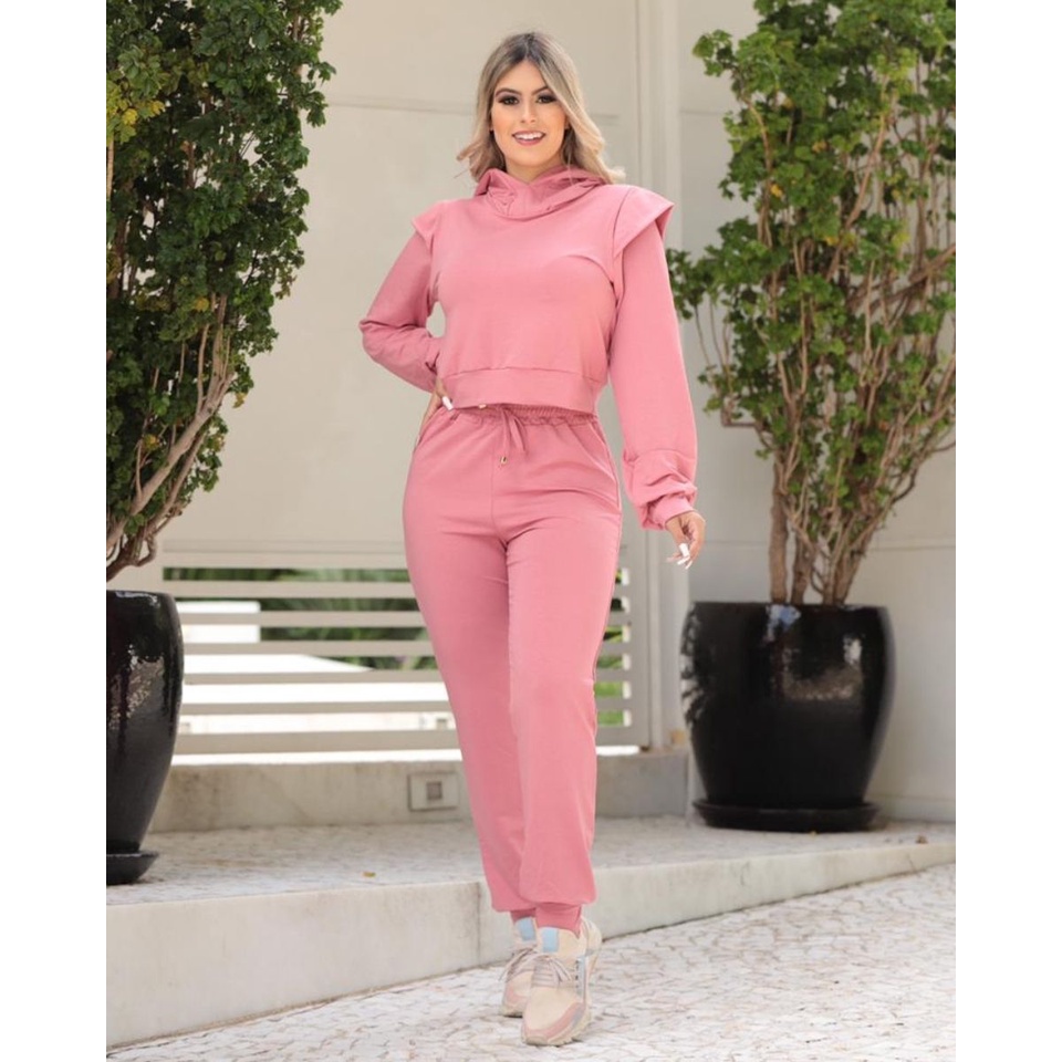 Conjunto Boutelle Feminino Calça e Blusa Capuz Moletinho Confortável ...