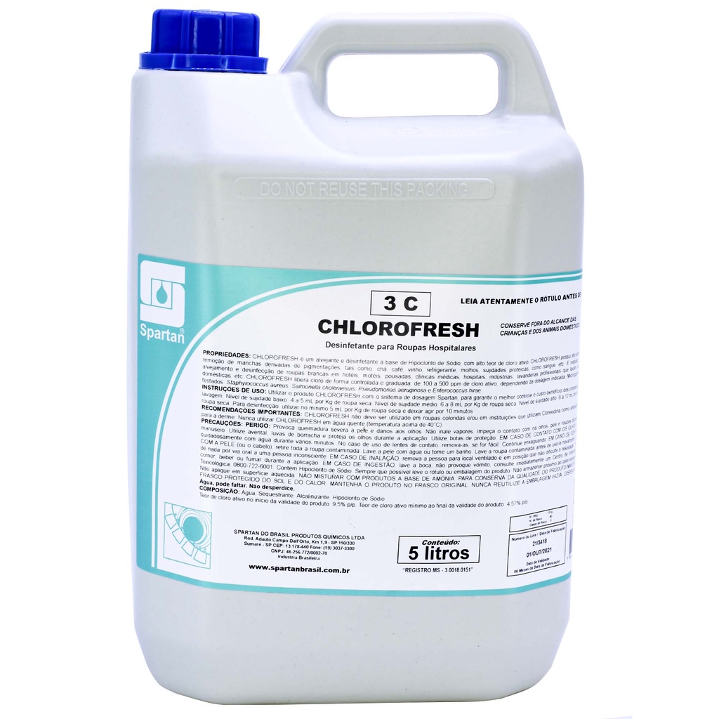 Desinfetante Hospitalar Chlorofresh 5 Litros Spartan | Shopee Brasil