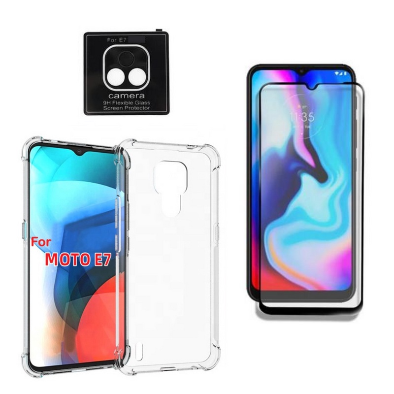 Kit Capinha Celular Antichoque + Película 3D 9d + Película Câmera Compatível Motorola Moto E7 ...