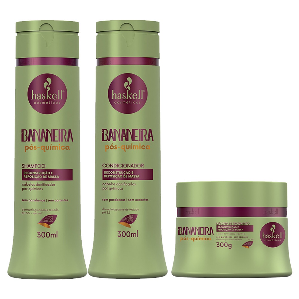 Kit Bananeira Pós-Química Haskell Shampoo+ Condicionador+ Máscara- 300mll/ 300g | Shopee Brasil