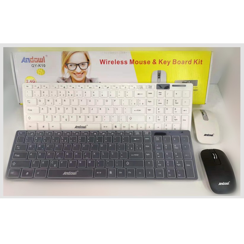 Kit Teclado Mouse Wireless S/fio Ultra Slim 2.4 Ghz ANDOWL QY-K10 ...