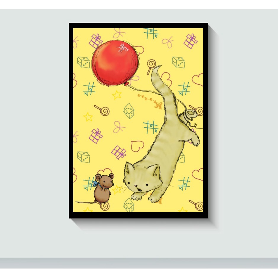 Quadro Decorativo Gato e Rato Desenho Cartoon com Moldura E Acetato ...