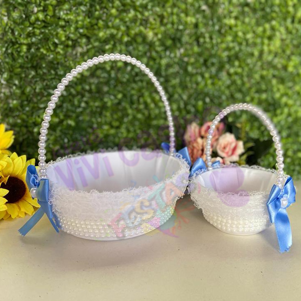 Kit Fru-Fru Cesta Pérola Florista + Cestinha Porta Aliança - Azul ...