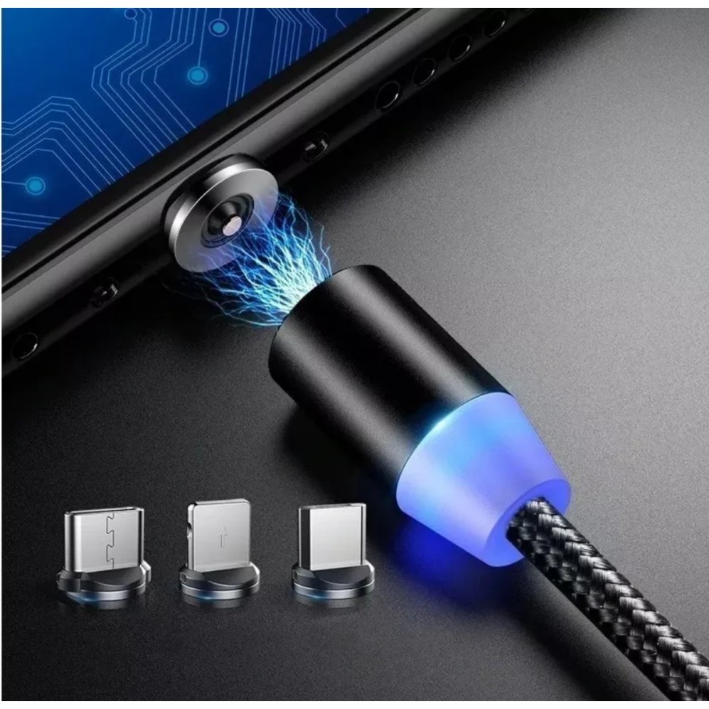 Cabo Carregador Magnetico MICRO USB TIPO C 3 EM 1 Ima Smartphone para Iphone Android Xiaomi Cabo ...