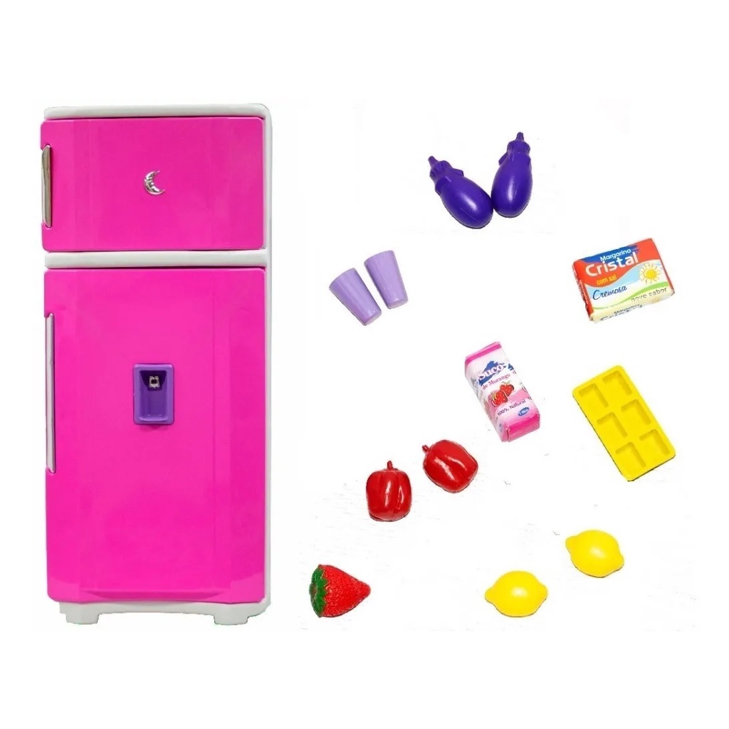 Geladeira Duplex Rosa para Cozinha Infantil Menina Brinquedo Lua de ...