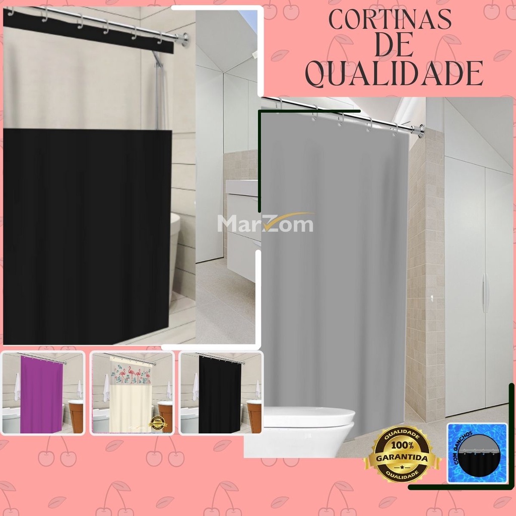Cortina Box Banheiro com Ganchos PVC Impermeável Anti Mofo Vários ...