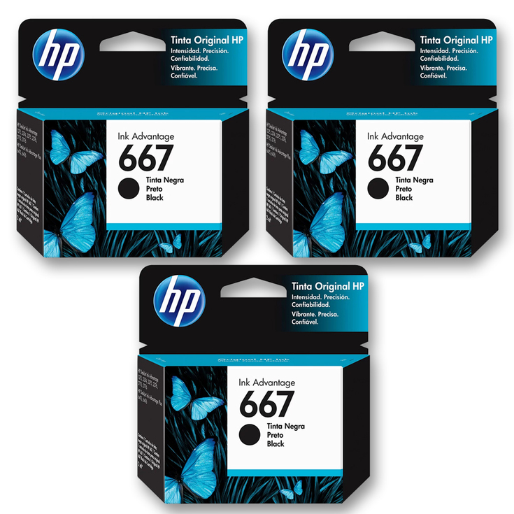 Kit com 3 Cartucho Hp 667 Preto 3ym79ab Original 2776 2376 6476 - Com ...