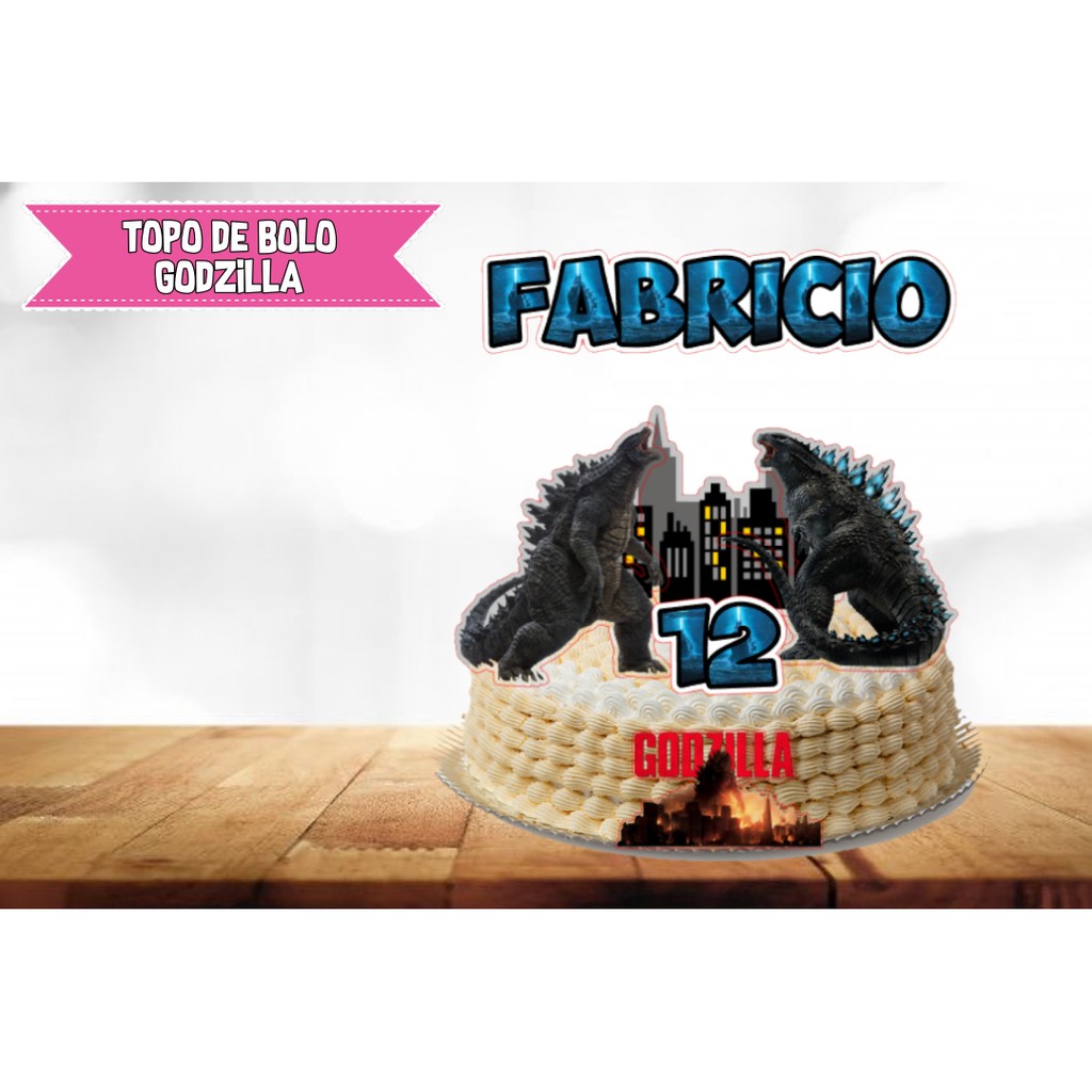 Topo de Bolo Personalizado - Decoração para Bolo - Topper Godzilla ...
