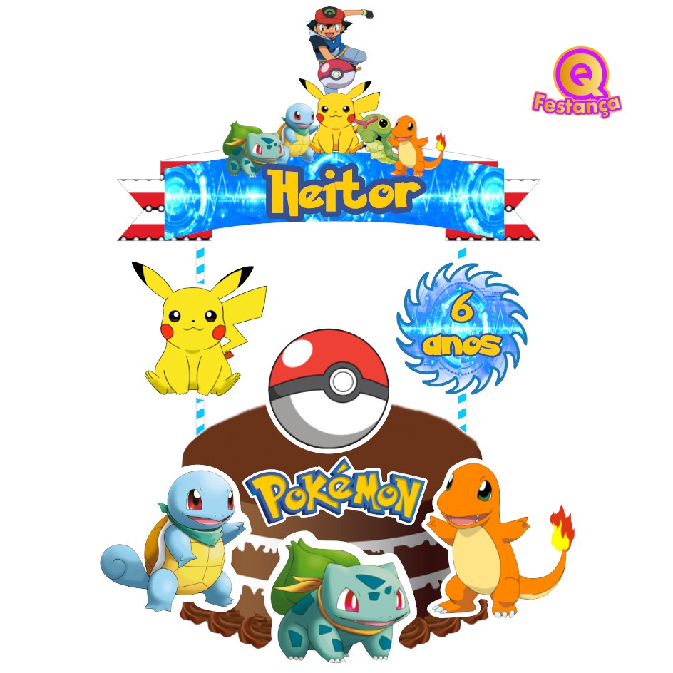 Topo de Bolo Pokémon - Personalizado com Nome e Idade | Shopee Brasil