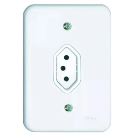 Tomada Brasileira Tomada com Placa 3 Pinos 3 Furos 10 Amperes Branca ...