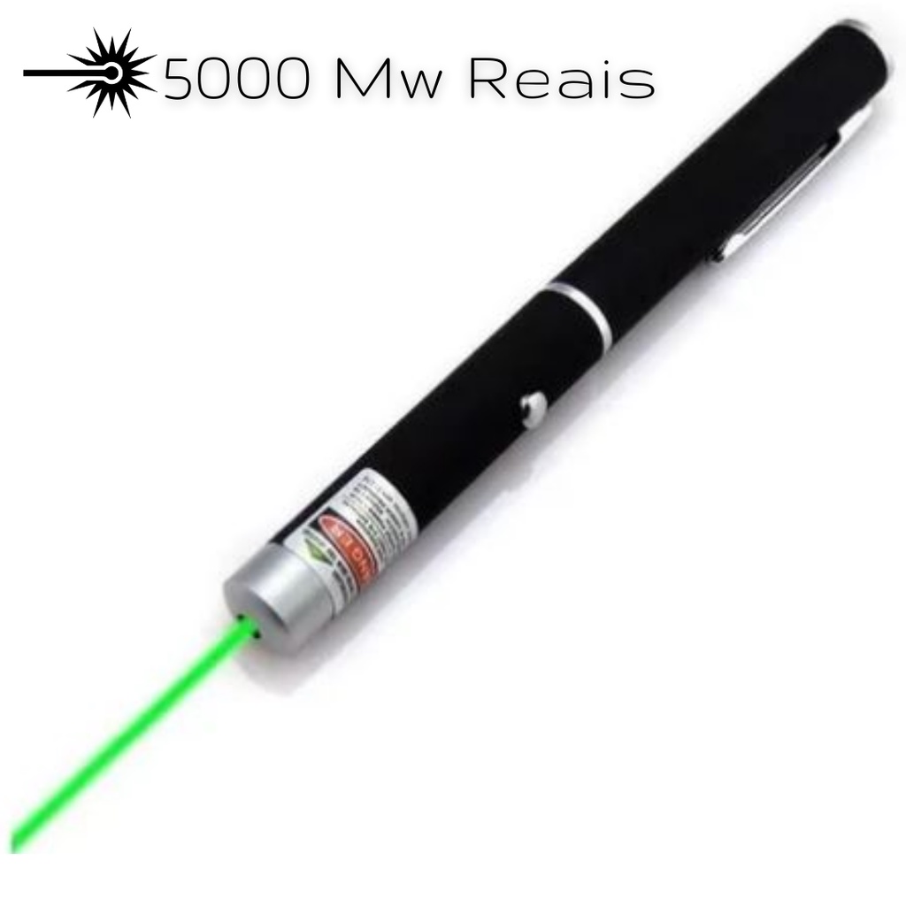 Caneta Laser Pointer Verde Potente 5000mw 5 Pontas Com Pilha | Shopee ...