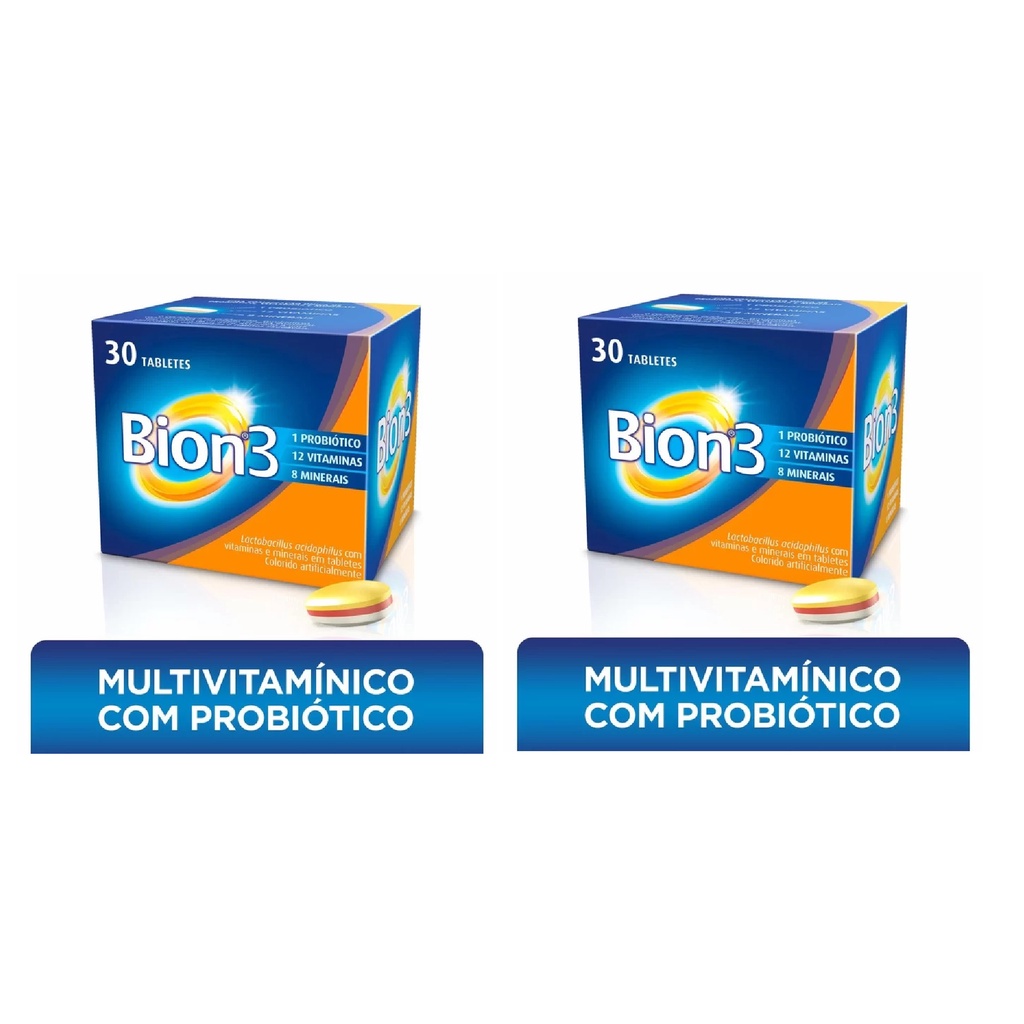 Kit 2 caixas Tabletes Multivitamínico Com Probiótico Bion3 Com 30 ...