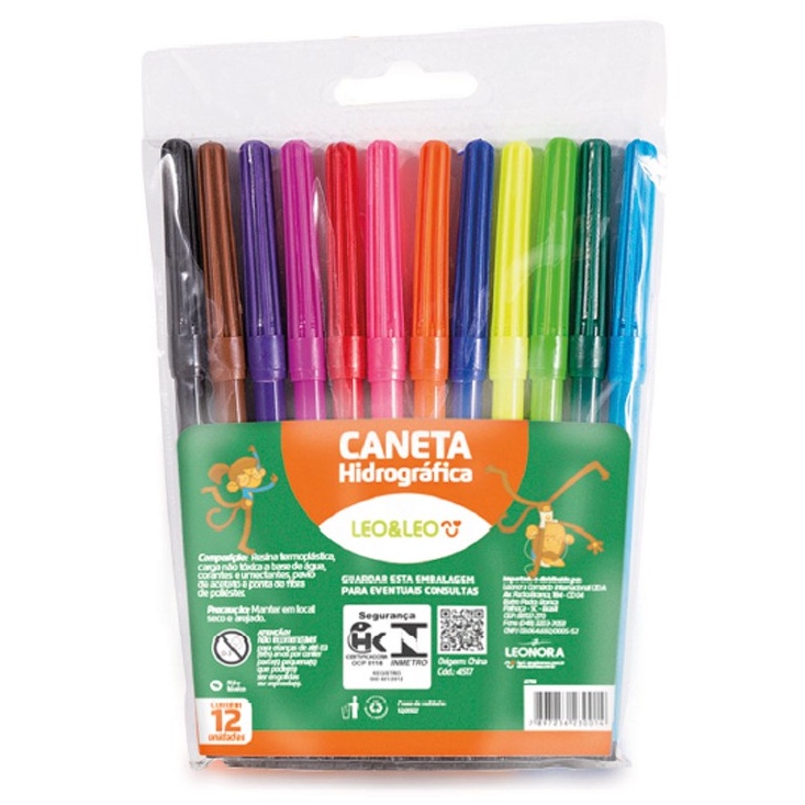 Canetinha Hidrocor Leonora 12 Cores Leo Leo - CANETA HIDROGRAFICA 12 Cores | Shopee Brasil