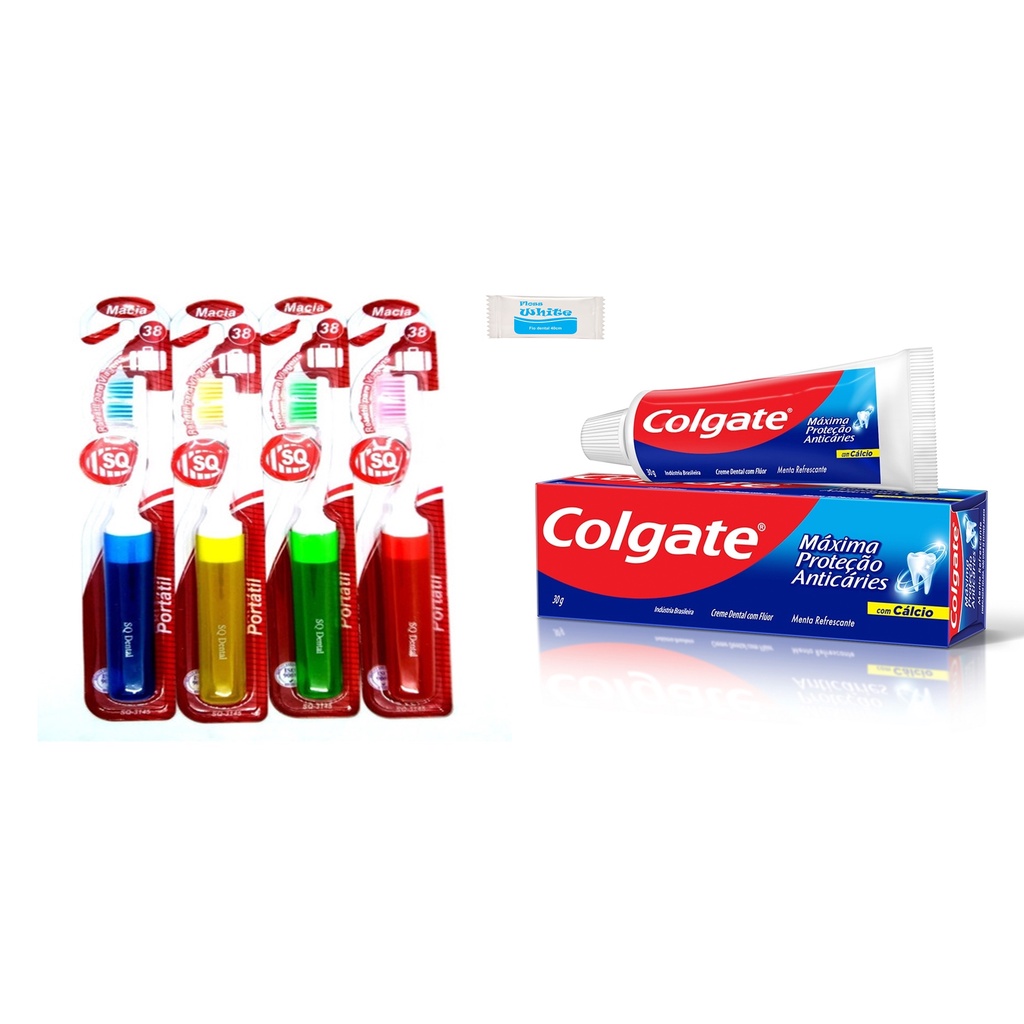 5 Kits Viagem Colgate 30g+ Escova+ Fio dental + Estojo | Shopee Brasil