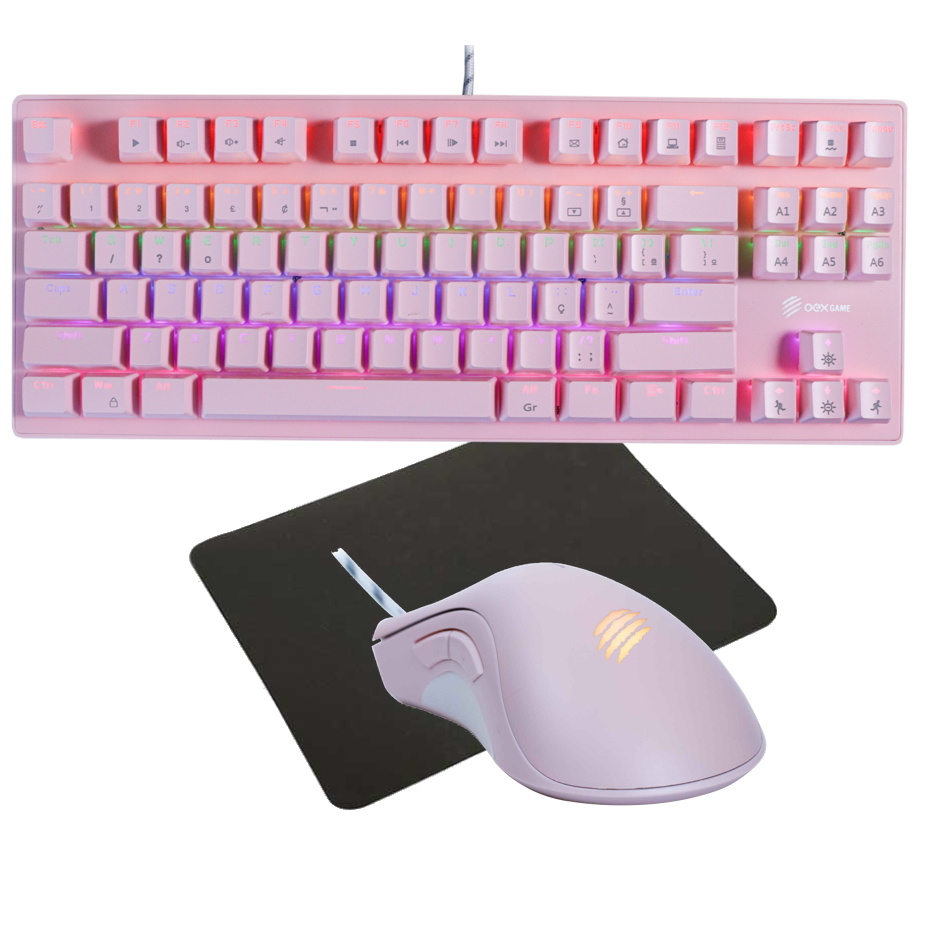 KIT GAMER ROSA TECLADO mecânico WOLF + mouse 7200 + Mousepad | Shopee ...