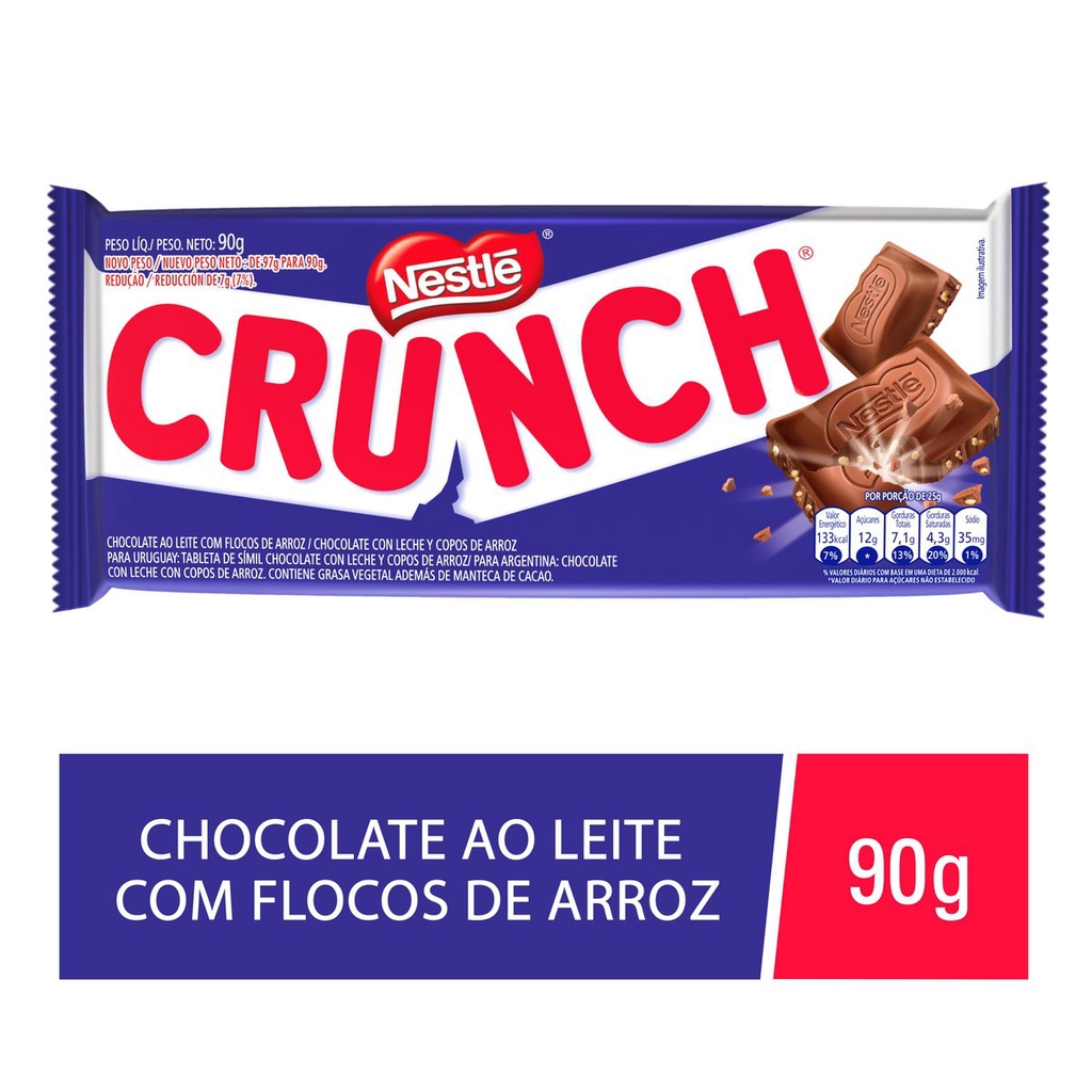 BARRA CHOCOLATE CRUNCH AO LEITE FLOCOS ARROZ AMENDOIM NESTLÉ - 90g | Shopee Brasil