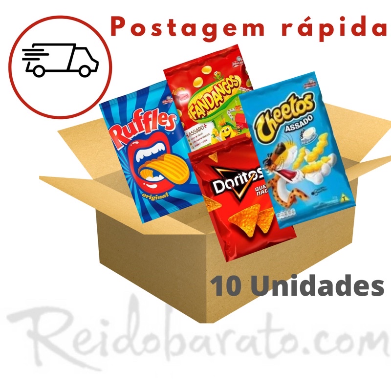 Caixa de salgadinho com 10 Salgadinhos Sortidos Ruflles Cheetos Fandangos Doritos Elma Chips ...