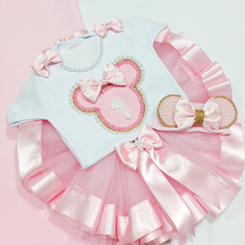Body Minnie Rosa Vermelha + Saia Tutu Luxo + Laço orelhas da Minnie ...