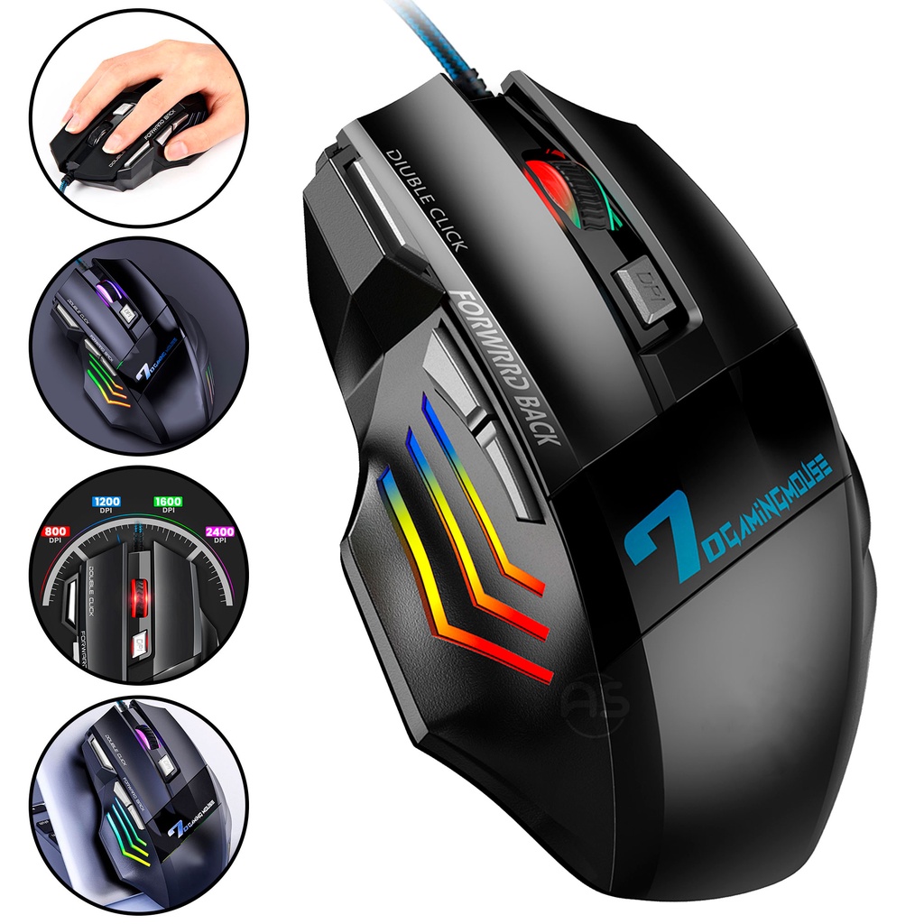 Mouse Gaming 7D 2400dpi Com Led Rgb Modelo Ergonomic Bm-X7 | Shopee Brasil