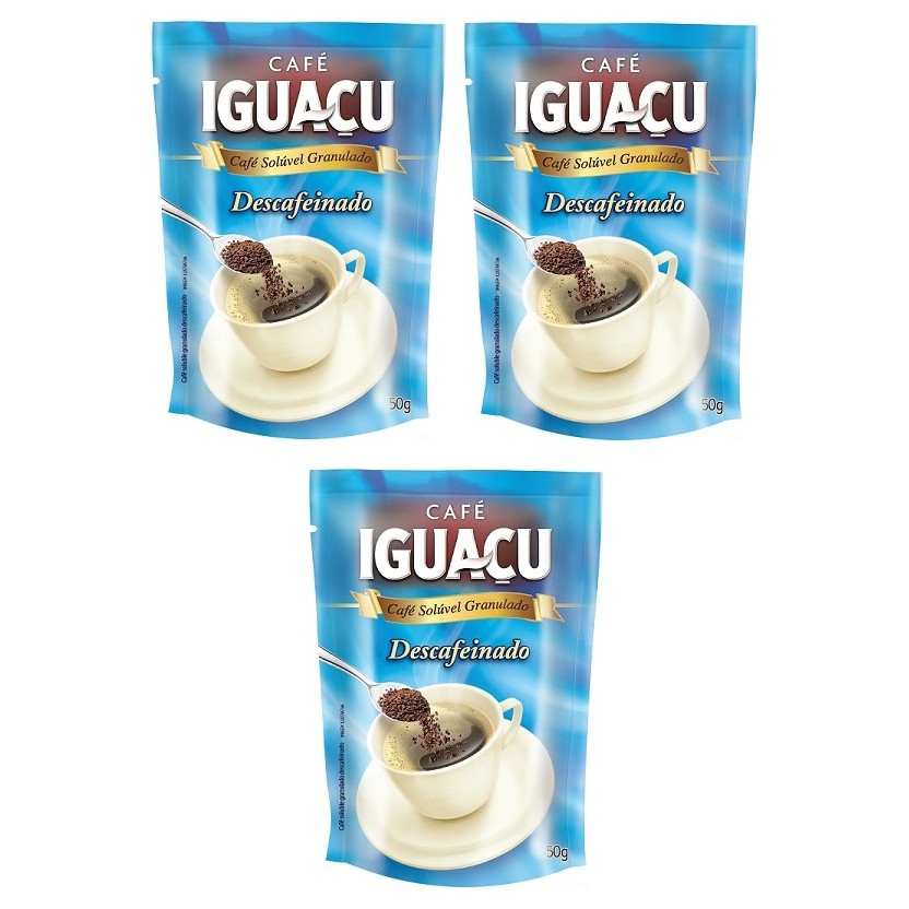 Kit 3 Café Solúvel Iguaçu Descafeinado Em Pó Granulado Sachê 50 g cada ...
