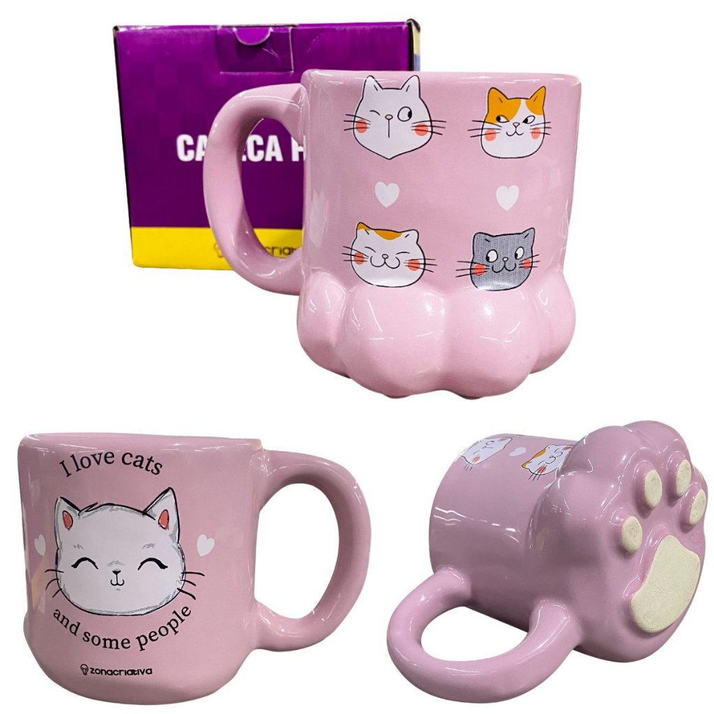Caneca 3D Pata Gata Gatinhos I Love Cats Porcelana Rosa 350M | Shopee Brasil