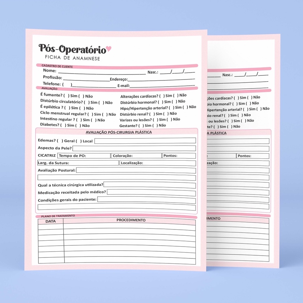 Bloco 100 folhas ficha de anamneses pôs operatório | Shopee Brasil