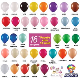 Balão Bexiga Liso Redondo Profissional 16 polegadas 12 Uni ArtLatex Art-latex - Inspire sua ...