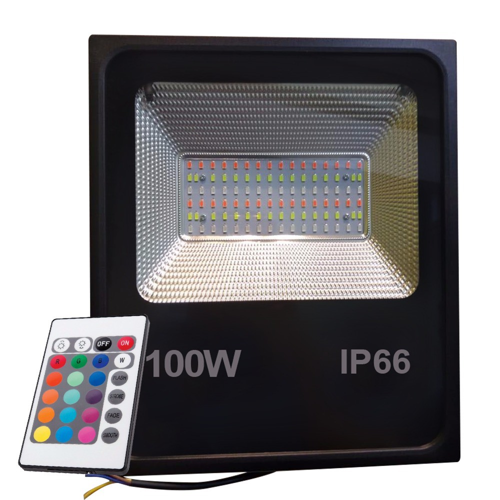 Refletor Holofote LED SMD RGB Slim 100W Bivolt IP66 (Uso Externo/Interno) - Estrutura Preta ...