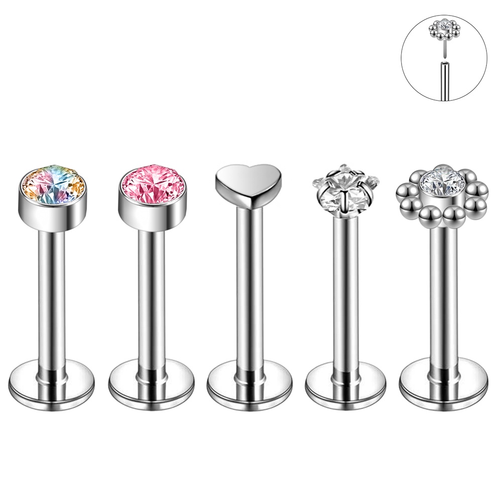 4-5pcs/lot Aço Inoxidável Lábio Pontos Cristal Labret Piercing Conjunto ...