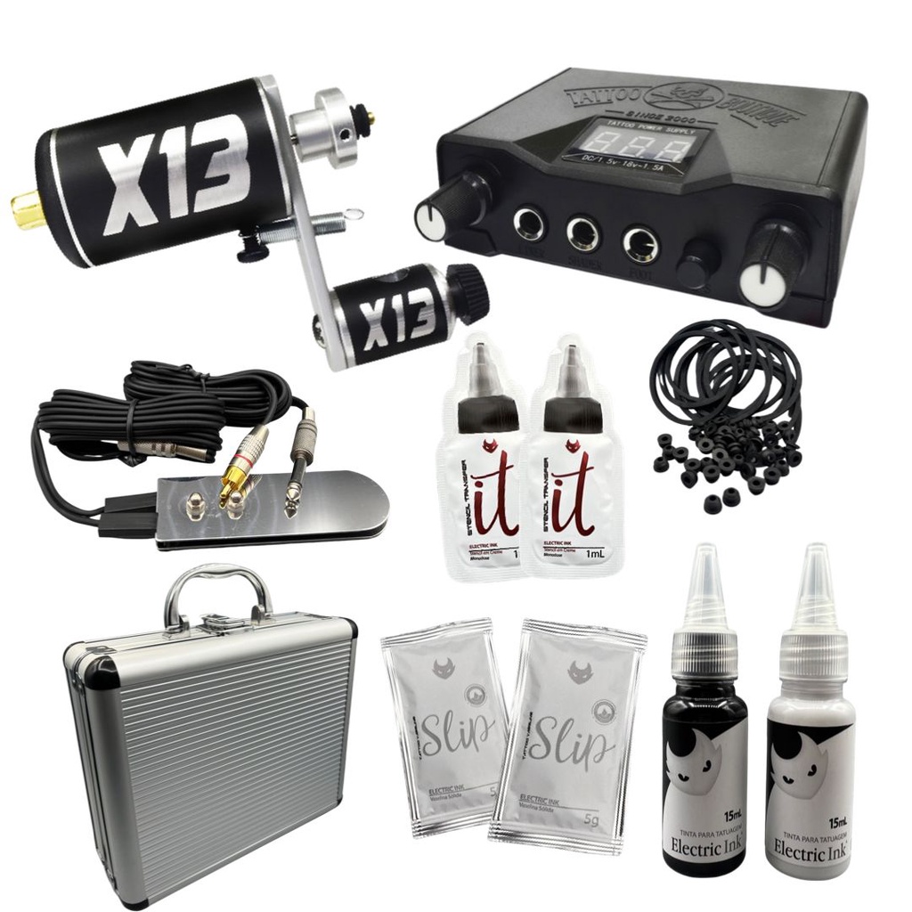 Kit de tatuagem Máquina x13 silver fonte boutique + Maleta | Shopee Brasil