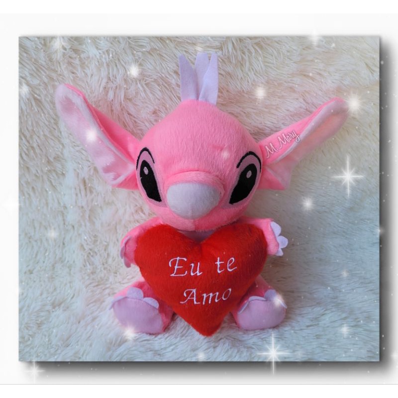 Ursinho pelúcia 21cm Stitch Lilo com coração Eu te amo | Shopee Brasil