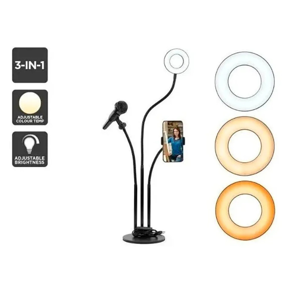 Ring Light De Mesa 3 em 1 Iluminador Led 3 Luz De Cores Com Suporte ...