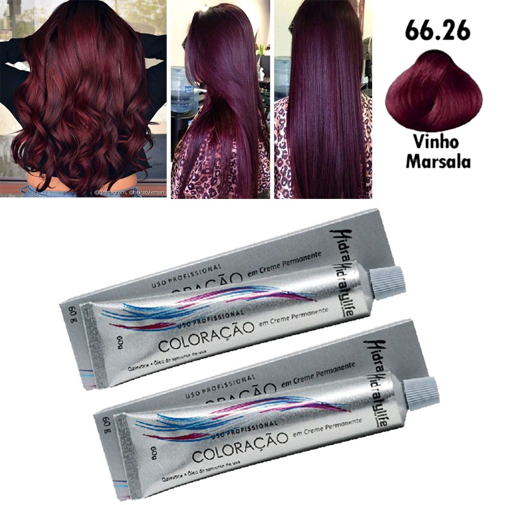 Kit 02 Tinta Coloração Vinho Marsala 66.26 Mairibel/Hidraty | Shopee Brasil