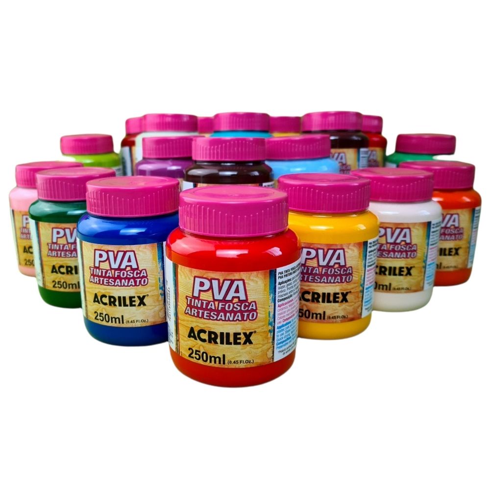 Kit 24 Tintas Pva Fosca Para Artesanato Acrilex 250ml | Shopee Brasil