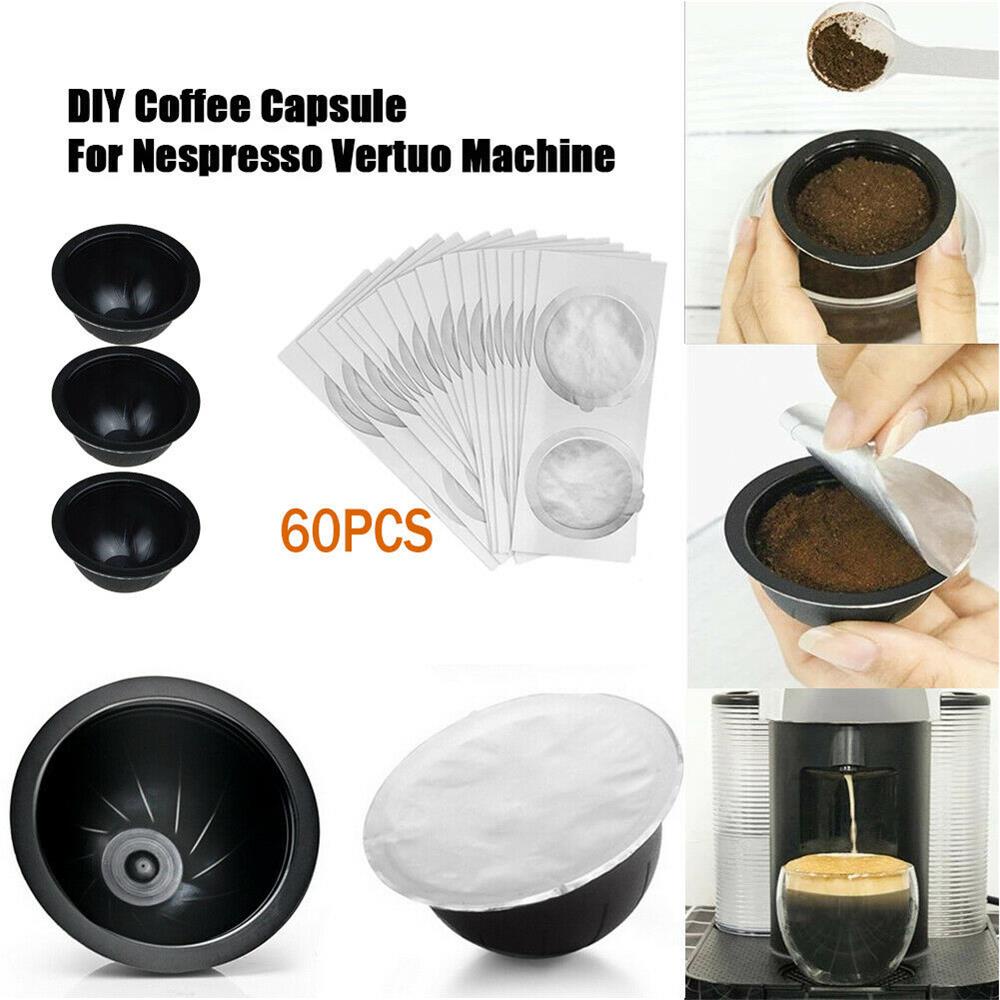 For Nespresso Vertuo Coffee Capsule Cup Reusable Pods Foil Refillable ...