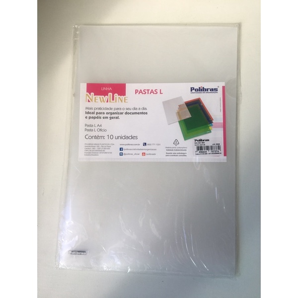Pasta L A4 - Ofício - Cristal - 10 unidades - Polibras - New Line | Shopee Brasil