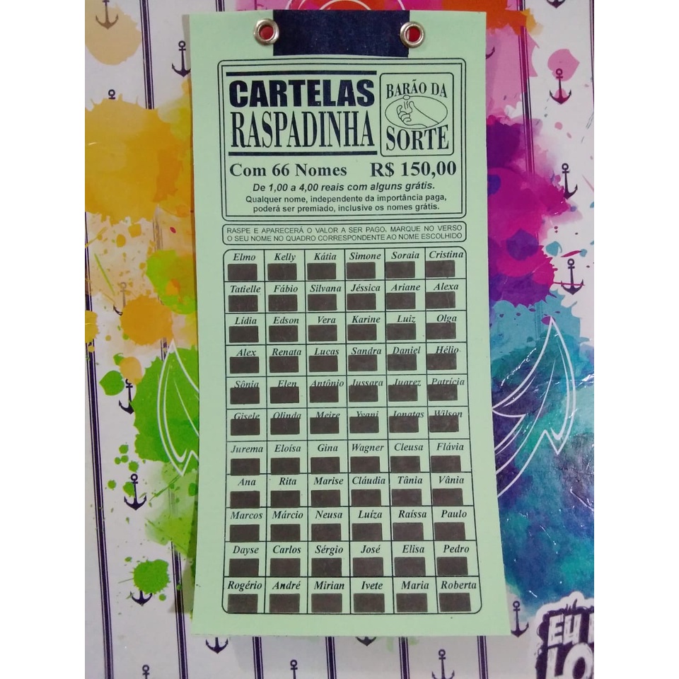 Cartela de rifa RASPADINHA 66 nomes, 150,00 valor total arrecadado, pct com 10 unidades | Shopee ...