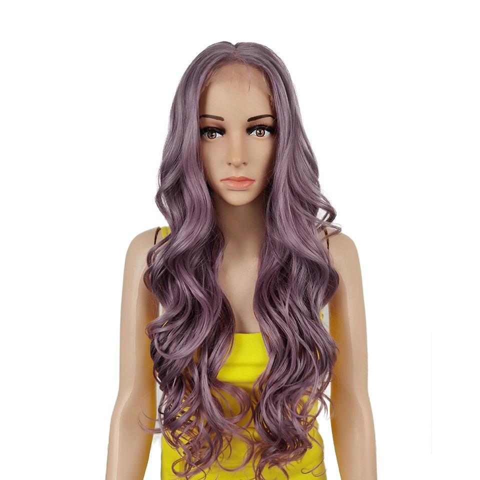 Peruca Lace front - Roxa Uva - 4x4 - Ondulada - Raiz falsa - 80 cm ...