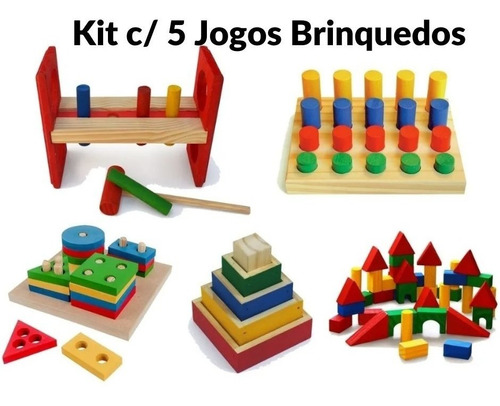Conjunto 5 Jogos Educativos Em Madeira Pedagógicos Brinquedo | Shopee Brasil