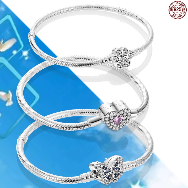 2022 Novo Design S925 Sterling Silver Cute Pet Paw Print Sparking Zircon Color Pulseira Original ...