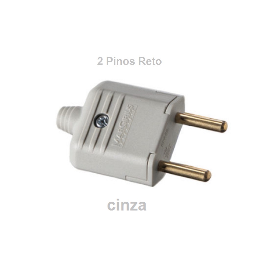 Plugue de Tomada 10A Macho Reto 2 Pinos Cinza | Shopee Brasil