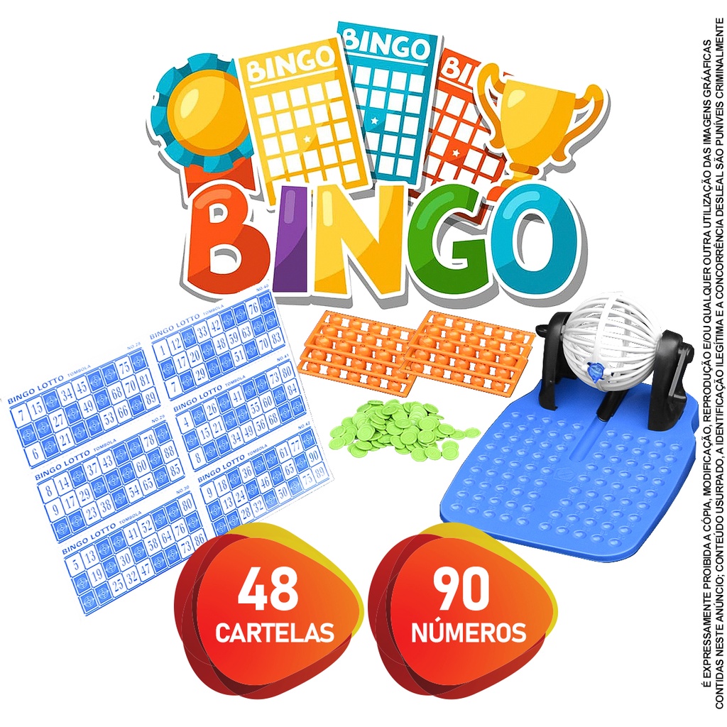 Jogo De Bingo 48 Cartelas 90 Bolinhas Com Globo Giratório | Shopee Brasil