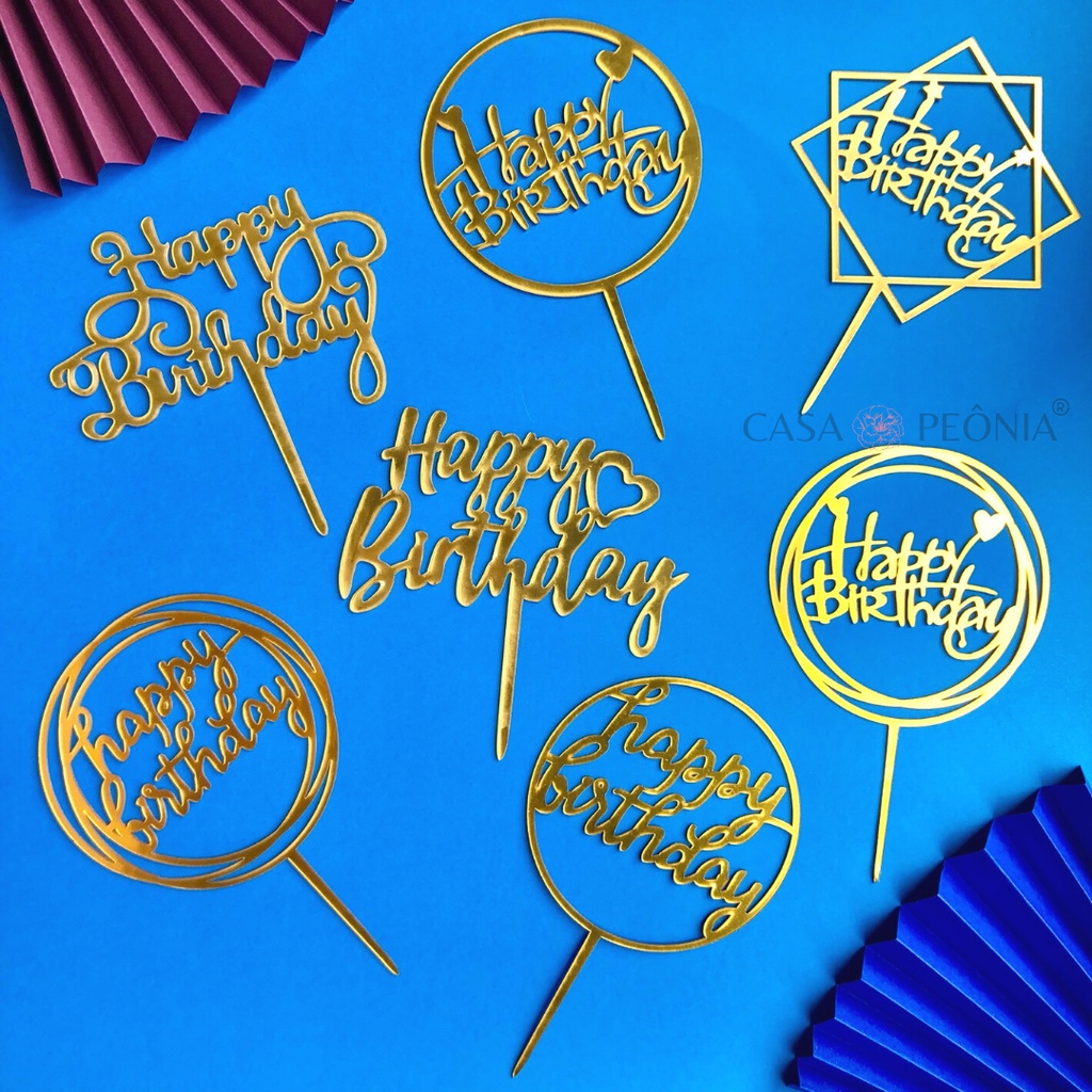Topo De Bolo Aniversario Acrílico Metalizado Dourado 1 Unidade Cake