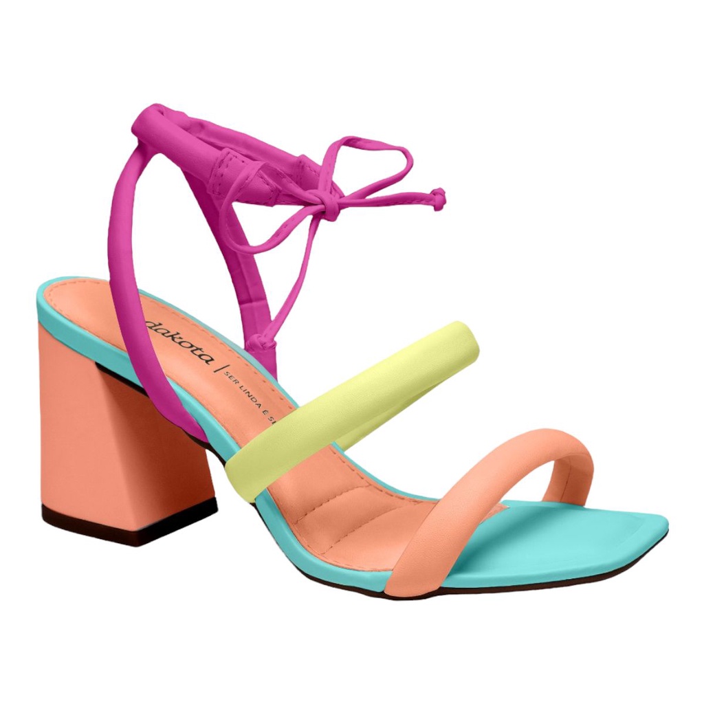 Sandalia Feminino Dakota Z9451 Salto Grosso De Amarrar Laço Bico ...