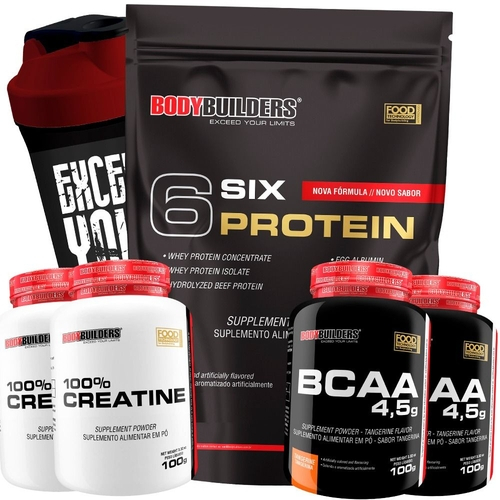 Kit 6 Six Protein 2kg + 2x BCAA 4,5 100g + 2x Power Creatine 100g ...