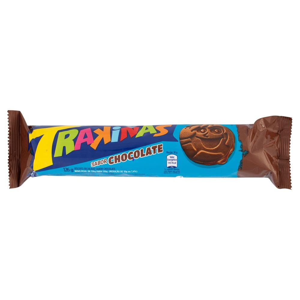Kit C/10 Biscoito Recheado Sabor Chocolate Trakinas 126g | Shopee Brasil
