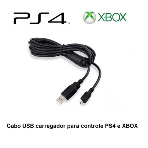 Cabo Micro Usb De 2m 2 metros Carregar Controle Dualshock Ps4 / Xbox On ...