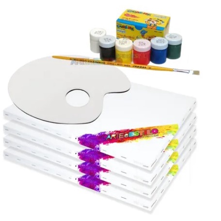 Kit De Pintura Com 4 Telas 6 Tintas 1 Pincel 1 Paleta | Shopee Brasil