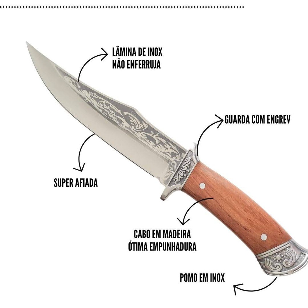 Faca Estilo Bowie Super Afiada Para Churrasco Modelo Luxo | Shopee Brasil