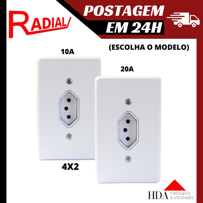 Tomada Simples 4x2 10A ou 20A Branca Novo Padrão Brasileiro - Radial ...